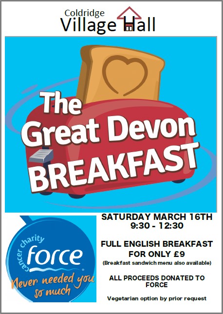 The Great Devon BREAKFAST – Coldridge Village Hall
