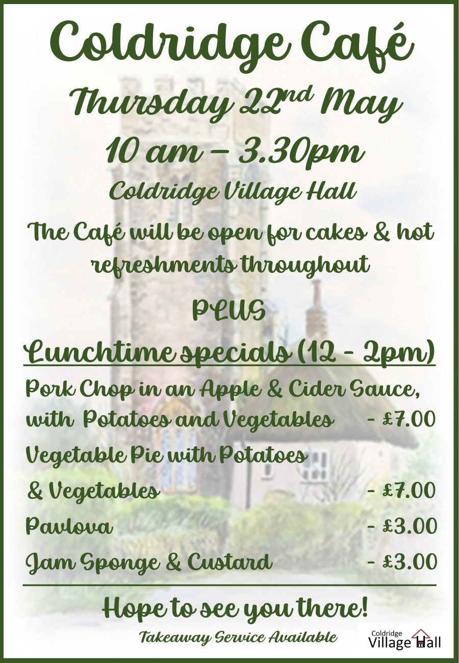 Coldridge Cafe – May 2025 – Coldridge Village Hall