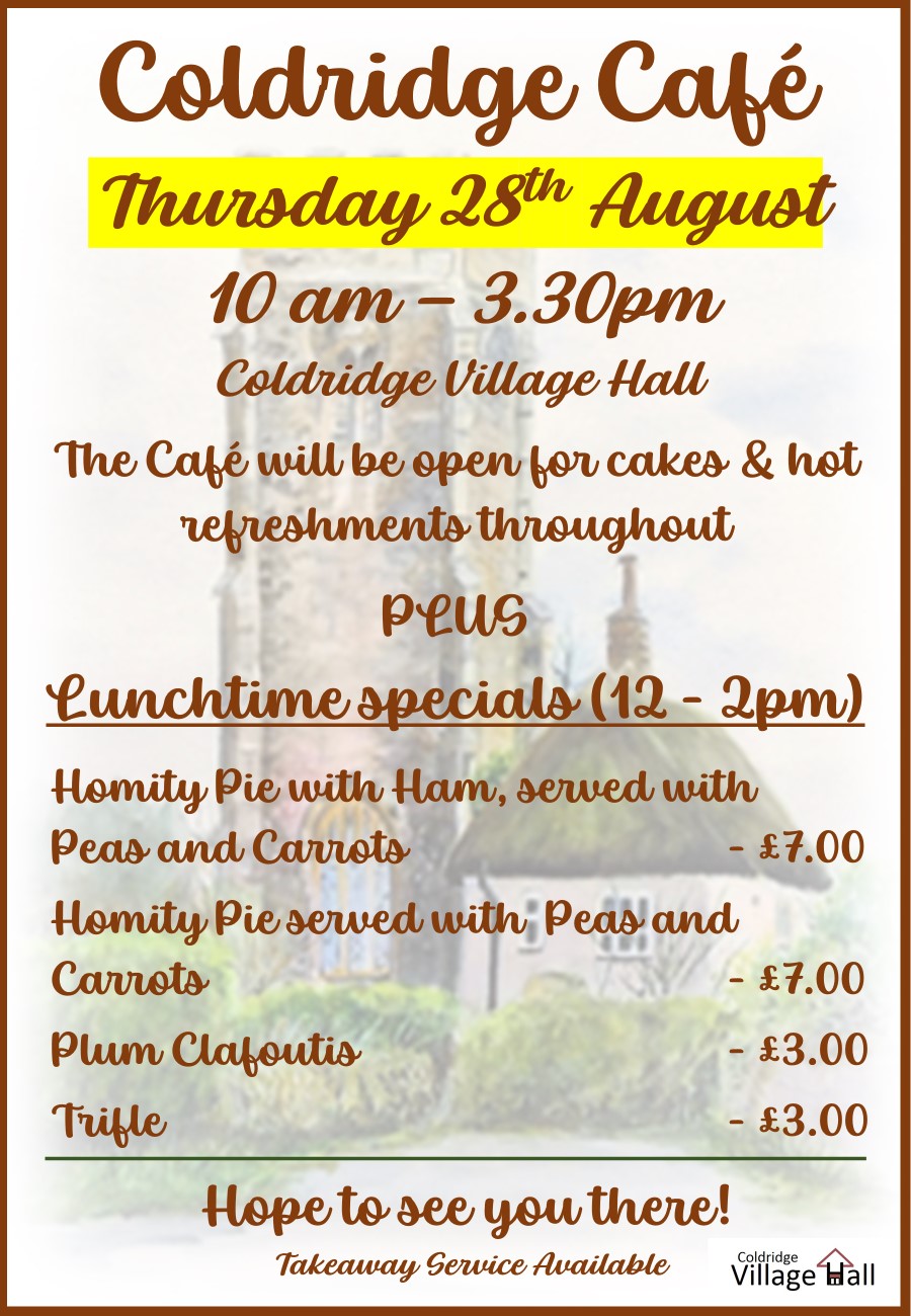 Coldridge Cafe – August 2025 – Coldridge Village Hall