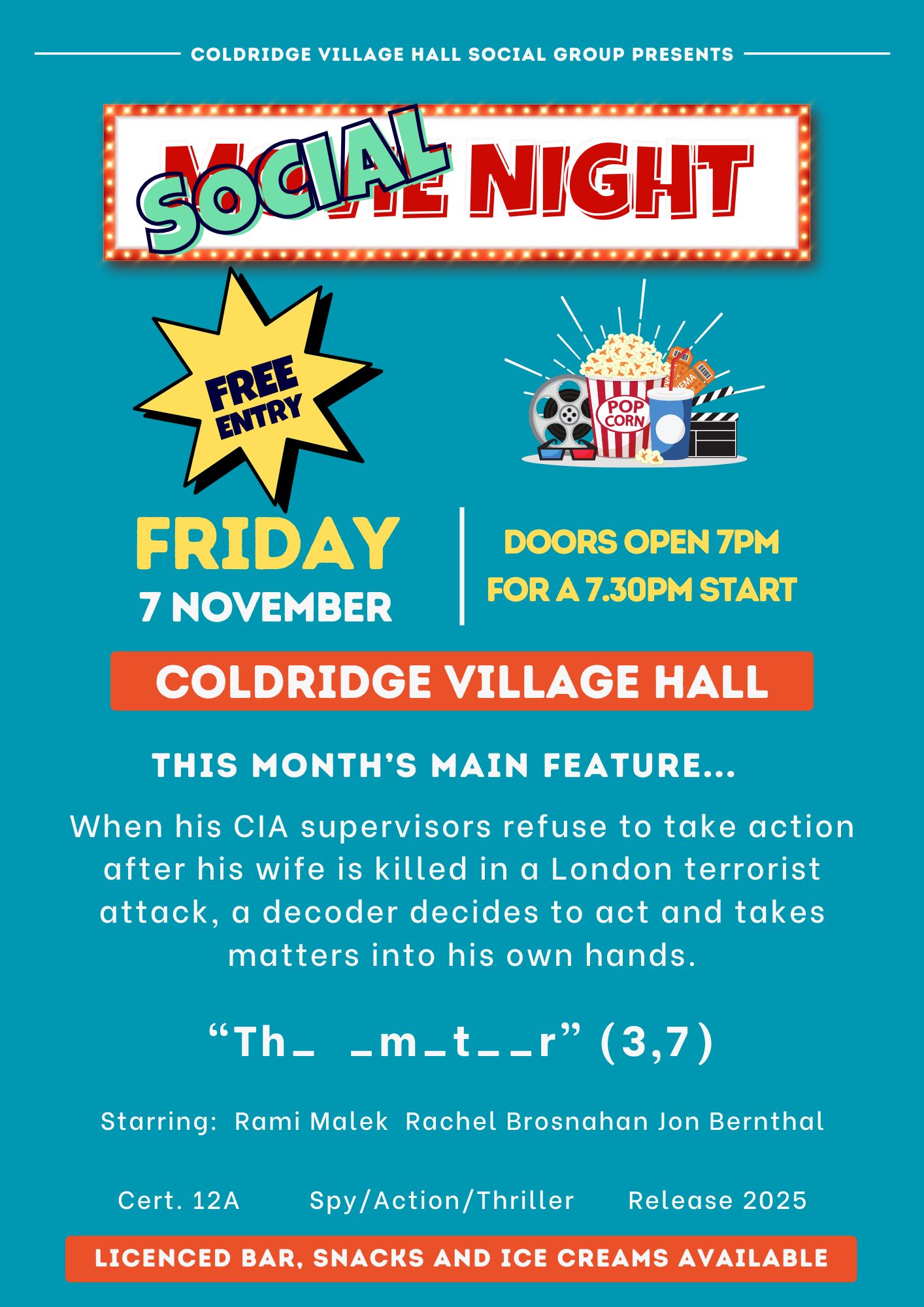 Social Night (with a film) – November 2025 – Coldridge Village Hall